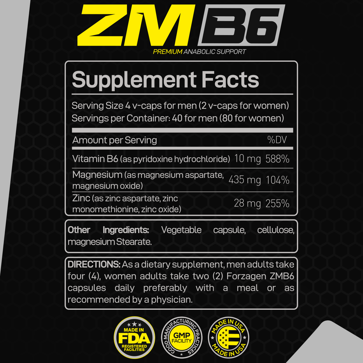 ZMB6 Premium Blend of Zinc, Magnesium, and Vitamin B6 120 Capsules ...